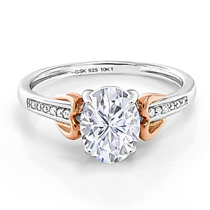 Gem Stone King 925 Silver and 10K Rose Gold Moissanite Solitaire Engagement Ring For Women (1.50 Cttw, Oval 8X6MM, Available In Size 5, 6, 7, 8, 9)