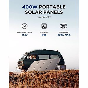 ETFE Solar Panels 400 Watts, BigBlue SolarPowa 400 Portable Solar Charger with Kickstands and MC-4(51.3V/7.8A), IP68 Waterproof, Charge Fast Cellpowa 2500 Power Station for Camping, RV Off Grid System