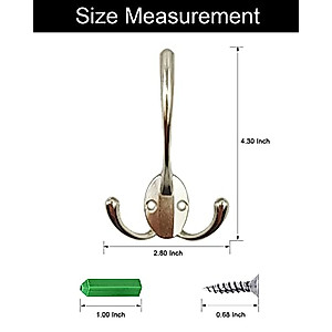 ABINLIN Wall Hooks for Hanging 2 Pcs, Heavy Duty Coat Hooks Wall Mounted, Three Hook for Hat, Robe, Key, Towel, Bags (Silver)