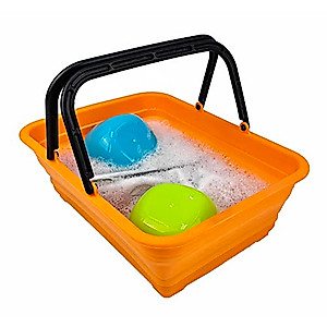 SAMMART 8L (2.1 Gallon) Collapsible Basket with Handle - Portable Outdoor Picnic Basket / Crater - Foldable Shopping Bag (Golden Yellow+Mandrain Red+Rose Pink (Set of 3))