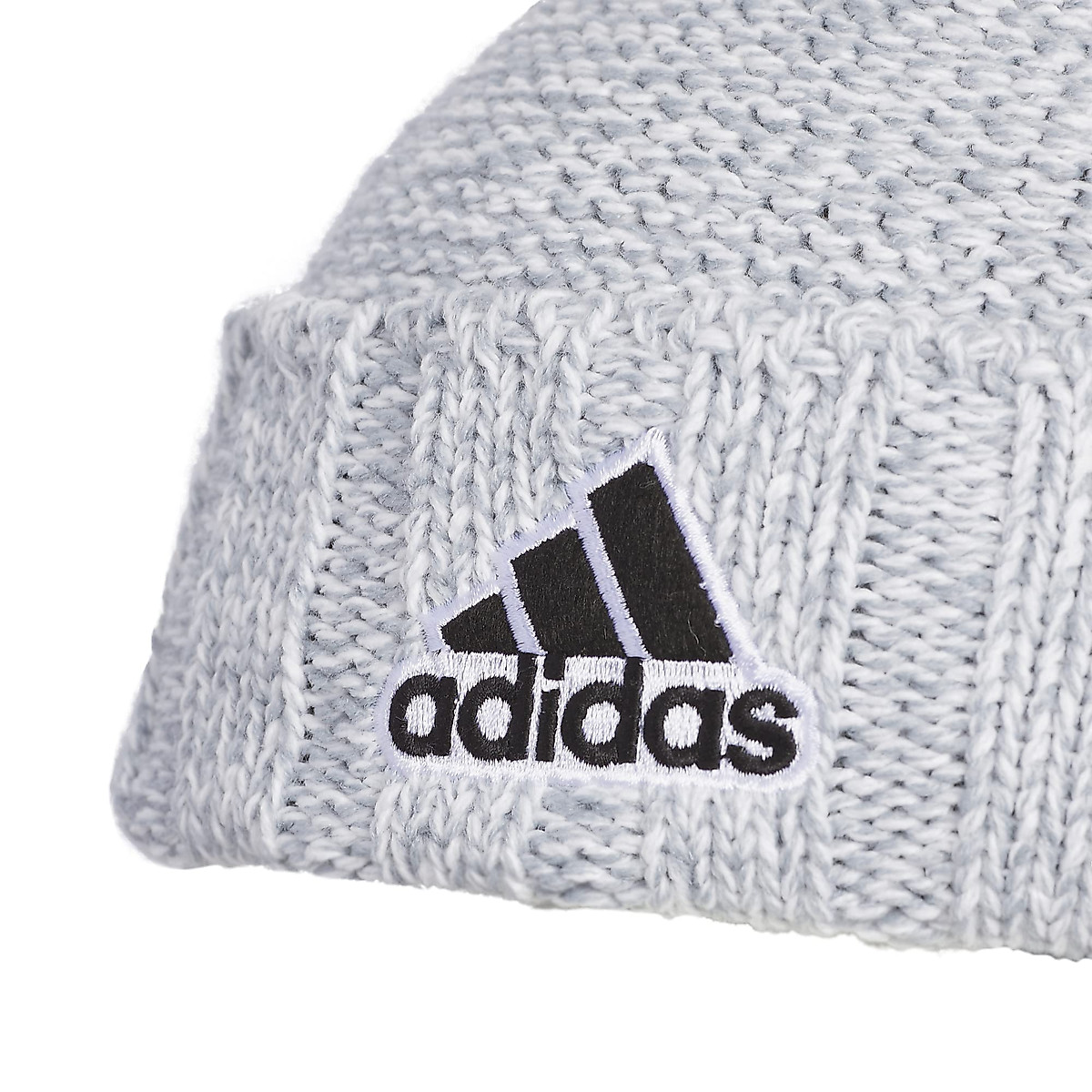 adidas Men's Recon Ballie Pom Tall Fit Fold Beanie Discontinued, White-Light Grey Heather Twist/Black/White F23, One Size