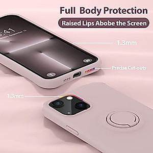 MOCCA Compatible with iPhone 13 Case 6.1 inch with Ring Kickstand | Liquid Silicone | Microfiber Liner | Anti-Scratch Full-Body Shockproof Protective Case for iPhone 13 Women Girl - Pink Sand