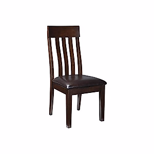 Signature Design by Ashley Haddigan Faux Leather Cushioned Rake Back Dining Chair, 2 Count, Dark Brown