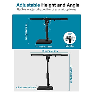 InnoGear Adjustable Desk Microphone Stand, Weighted Base with Soft Grip Twist Clutch, Boom Arm, 3/8/'' and 5/8/'' Threaded Mounts for Blue Yeti and Blue Snowball, Kick Drums, Guitar Amps, Black