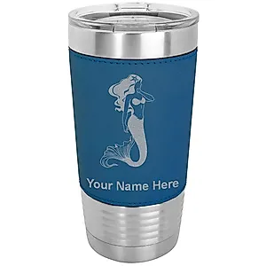 LaserGram 20oz Vacuum Insulated Tumbler Mug, Mermaid, Personalized Engraving Included (Faux Leather, Blue)