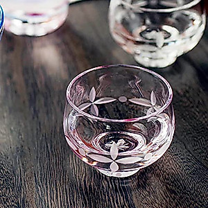 Tomi Craft, Otaru Kiriko Ochoko, Japanese Sake Cups, Beautiful Cut Glass, Craftsmen in Otaru Hokkaido, Hand Made in Japan, Tomi Glass OG101 (Pink)