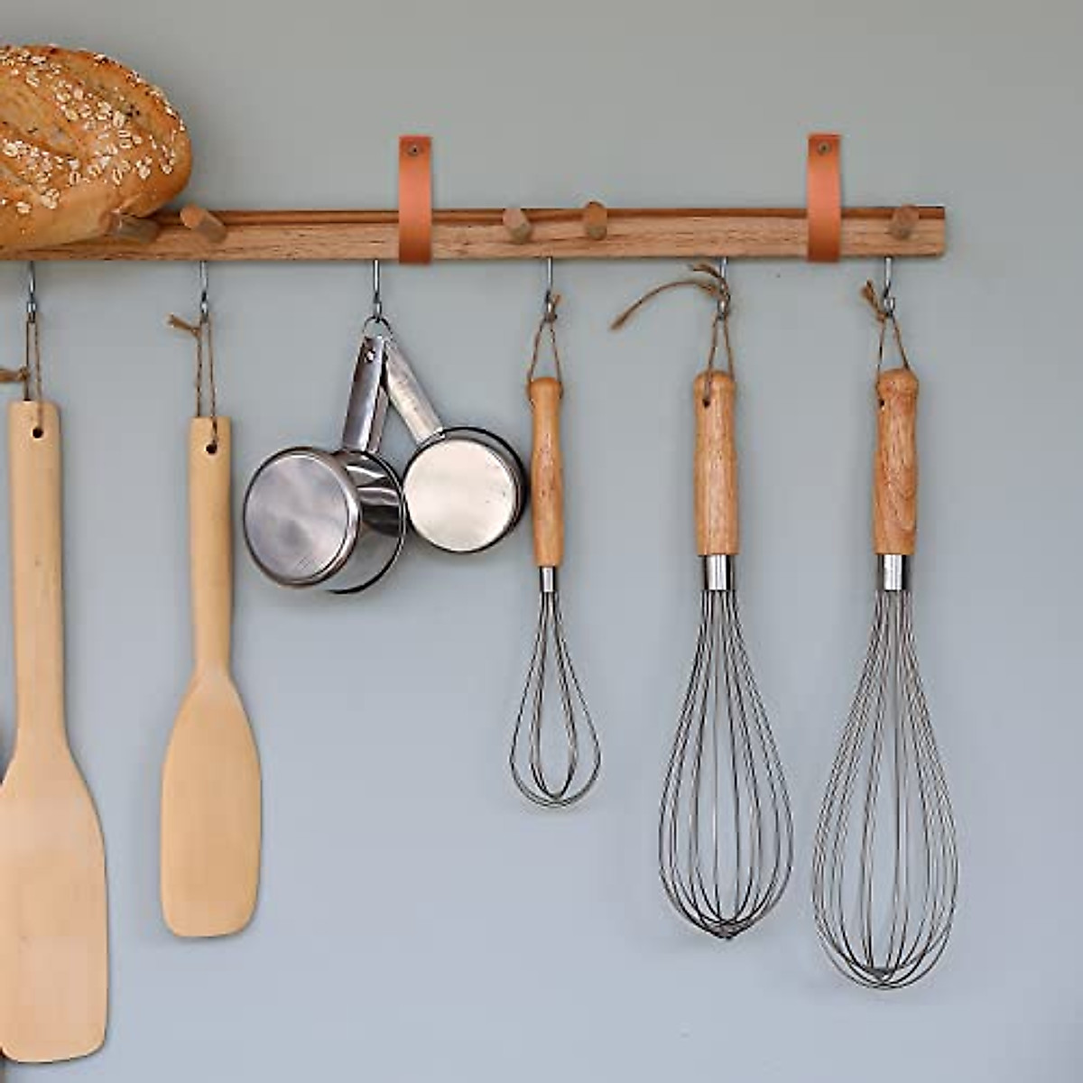 8 Pcs Wall Hooks Wall Hanging Straps Pu Leather Curtain Rod Holder Towel Holders for Wall Faux Leather Strap Hanger Wall Mounted Hooks for Towel Bathroom Kitchen (Yellow)