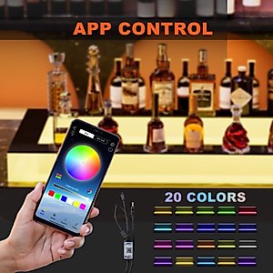 Oarlike Wall-Mounted LED Liquor Bottle Display Shelf 48 in Floating/Countertop Lighted Bar Shelf with APP Remote Controller for Home Commercial Bar Acrylic Display Stand