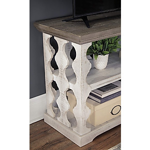 Signature Design by Ashley Havalance Farmhouse Sofa Table with 2 Fixed Storage Shelves, Gray & White with Weathered Finish