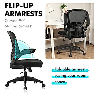 FelixKing Office Chair, Ergonomic Desk Chair with Adjustable Height, Swivel Computer Mesh Chair with Lumbar Support and Flip-up Arms, Backrest with Breathable Mesh (Black)