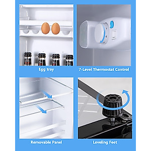 Iorbur FLS-90-SILVER 4.0Cu.Ft Compact, Small Refrigerator with Freezer, Retro Fridge with Dual Door, 7 Level Adjustable Thermostat for Garage, Dorm,Bedroom, Office, Silver