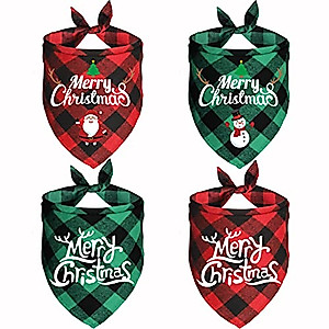 JOTFA 4 Pack Christmas Dog Bandanas, Holiday Plaid Dog Puppy Christmas Bandana Scarf Christmas Dog Costume for Small Medium Large Dogs Pets