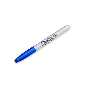 Fine Point Permanent Marker, BLUE, Durable Ink is Fade-Resistant and Water-Resistant - BLUE - 12 Pens Per Box - 1 Box