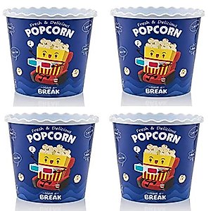 ONONEXPRESS Modern Style Reusable Plastic Popcorn Box / Popcorn Containers / Popcorn Bowls Set for Movie Theater Night - (BPA Free - BLUE 4 Pack-75 oz)