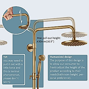 Aolemi Antique Brass Tub Shower Faucet 8 Inch Shower Head Vintage Shower Fixture Set Mixer Handheld Spray Triple Function Shower Combo