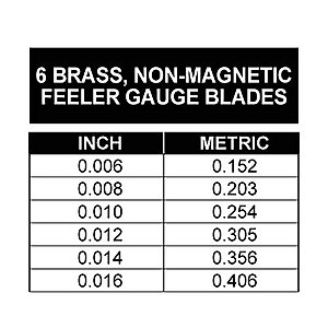 OEMTOOLS 25305 6 Non-Ferrous Brass Feeler Gauge Blades | Measure Gap Between Reluctor and Pickup Coil, Calibrate Machines, Fix Guitars | Simple, Important Tool for When Precision Counts