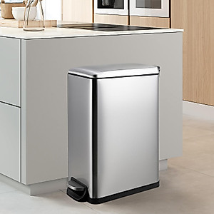 Arlopu 13.2 Gal Slim Kitchen Trash Can with Lid, 50L Stainless Steel Garbage Can, Large Kitchen Rubbish Can, Step Trash Bin w/Foot Pedal and Inner Bucket, Bathroom Trash Can Airtight,Silver