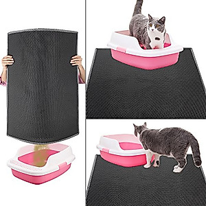 Pieviev Cat Litter Mat Anti-Tracking Litter Mat, 30" X 24" Inch Honeycomb Double Layer Waterproof Urine Proof Trapping Mat for Litter Boxes, Large Size Easy Clean Scatter Control (Scoop Included)