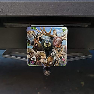 Rocky Mountain Animals Selfie Bear Moose Elk Ram Beaver Fox Tow Trailer Hitch Cover Plug Insert