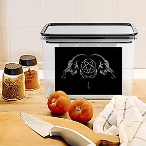 Gothic Occult Satan Penta Symbol Skull Storage Box Plastic Food Organizer Container Canisters with Lid for Kitchen