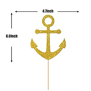 Gold Glitter Ship Anchor Cake Topper - for Baby Shower/Nautical Themed Party/Navy Themed Bon Voyage/Navy Wedding Party Decorations Supplies
