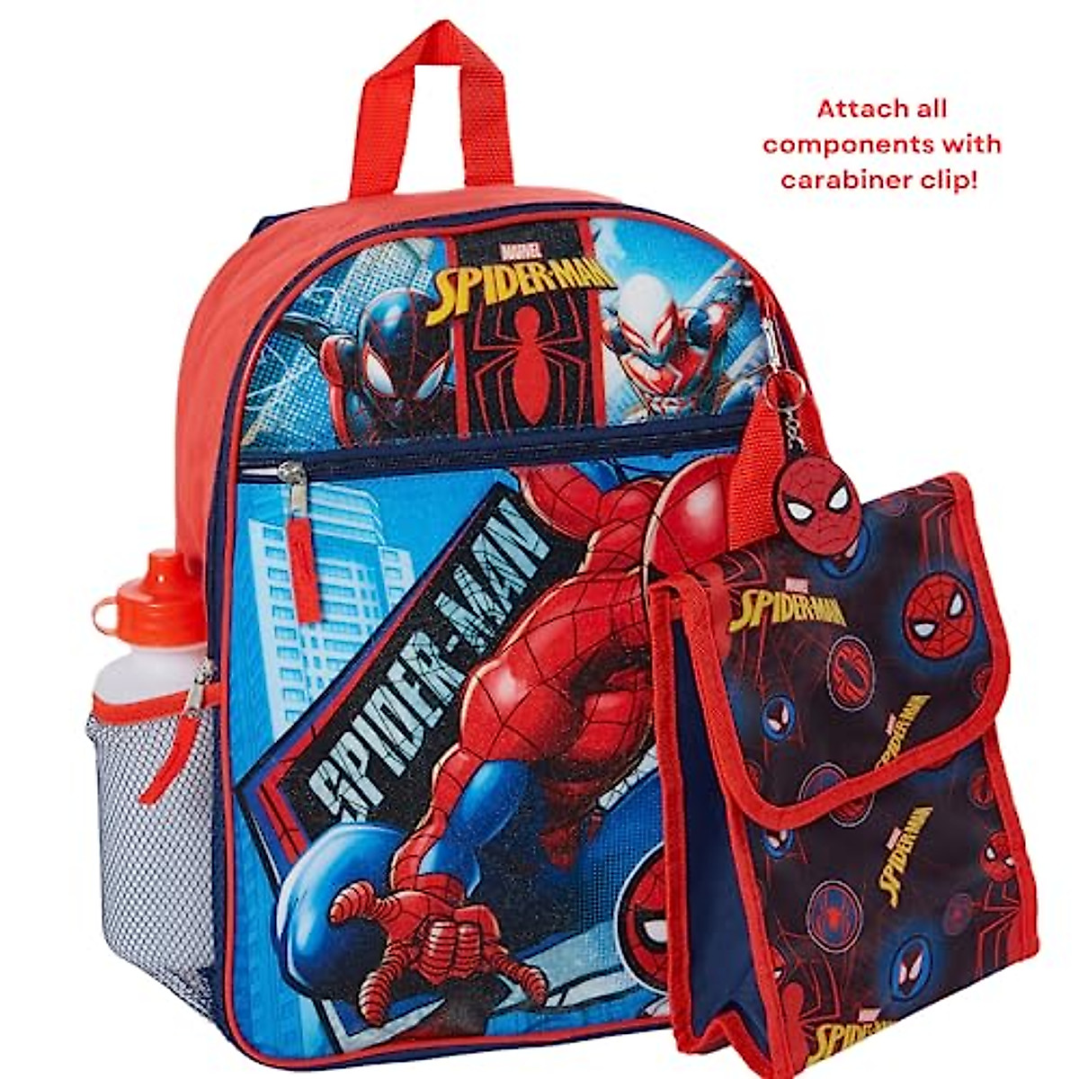 Fast Forward Marvel Spiderman Backpack Set for Kids, 16 inch with Lunch Bag and Water Bottle