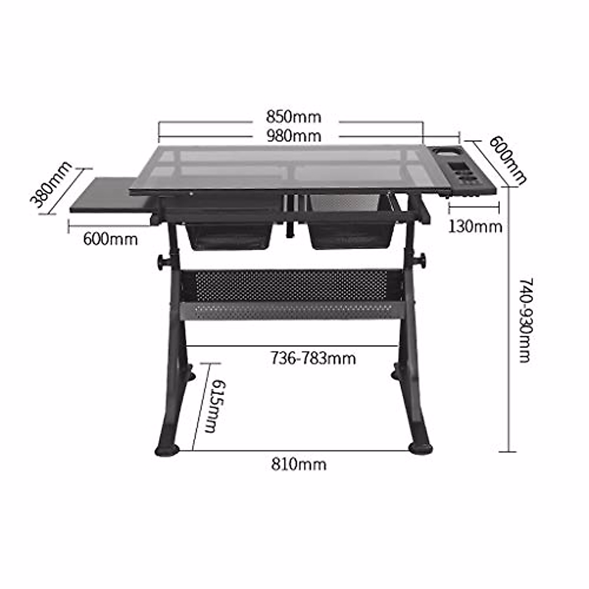 EESHHA Drawing Table Drafting Table with Storage, Height Adjustable Tiltable Art Desk, Glass Panel Drawing Desk, for Work Study Painting Craft Table