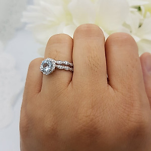 Dazzlingrock Collection 14K 5.5 MM Cushion Aquamarine & Round Diamond Ladies Halo Engagement Ring Set, White Gold, Size 6.5