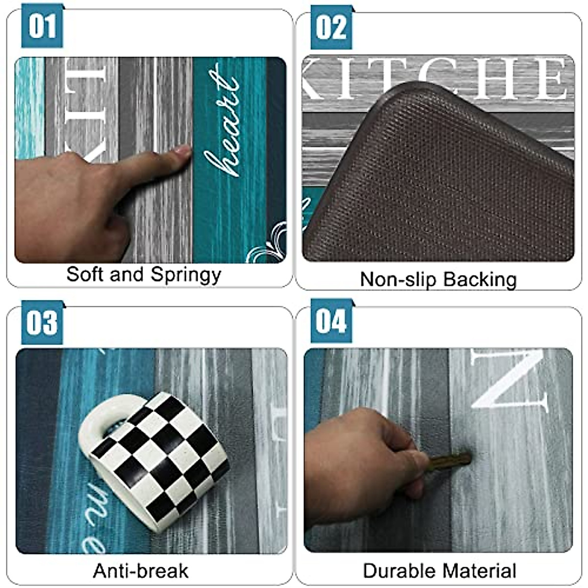 Sofort Kitchen Mat Farmhouse Cushioned Anti Fatigue Kitchen Rugs 2 Pieces Non Slip Waterproof Kitchen Mats for Floor, Rustic Wooden Comfort Standing Mats for Kitchen, Office, Sink, Laundry