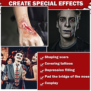 Halloween SFX Makeup Kit,Scars Wax,Fake Blood Gel,Fake Blood Spray,Spatula, Stipple Sponge,Scar Water,Create Fake Wound Special Effects Makeup Kit,Make Specail Effects For Halloween Festival & Party