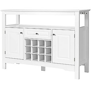 PETSITE Kitchen Sideboard Buffet Storage Cabinet, Coffee Bar Station with Wine Rack, Shelves, 2 Cabinets & Drawer, Wood Accent Modern Console Table for Living Room, Dining Room, Entryway