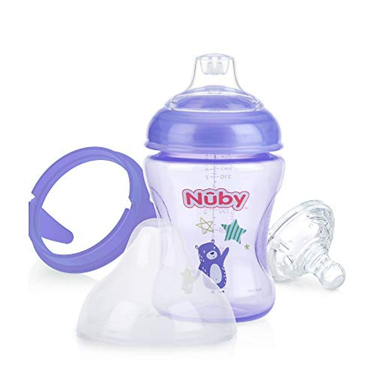 Nuby 3 Piece Natural Touch 3 Stage Wide Neck Breast Size Bottle-to-Cup, Girl