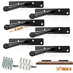 BATODA - 6" Floating Shelf Bracket Heavy Duty – Solid Steel Blind Shelf Supports - Hidden Brackets for Floating Wood Shelves - Screws and Wall Plugs Included (8 Inch Rod, 6)