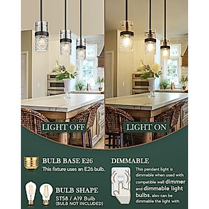 LMS Black Pendant Lights, Modern Industrial Pendant Lighting for Kitchen Island with Hammered Glass, LMS-172