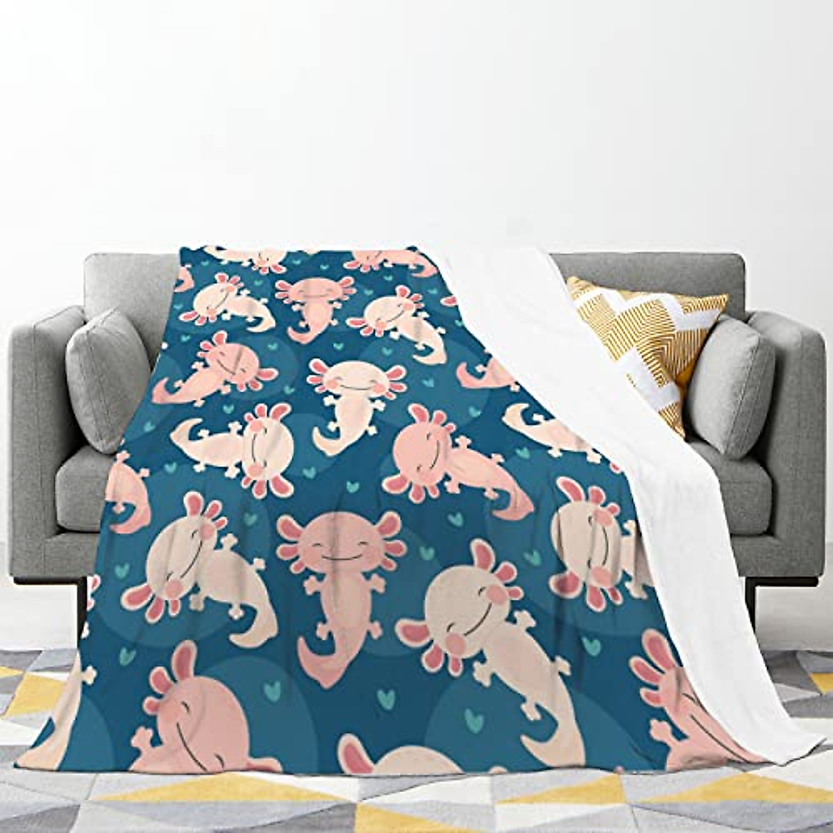 Fleece Blanket Axolotl Throw Blanket - Super Soft Cozy Lightweight Blanket for Couch, Sofa, Bed, Camping, Travel - Microfiber Blanket Gift