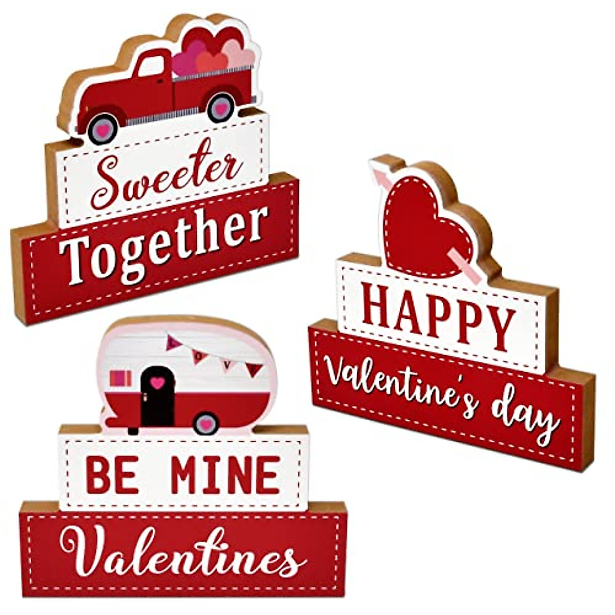 3 Valentines Day Wooden Table Decor Centerpieces for Tables Happy Valentine’s Tabletop Centerpiece Valentine Love Home Desktop Decorations Wood Heart Shelf Decoration Hearts Red Desk Mantle