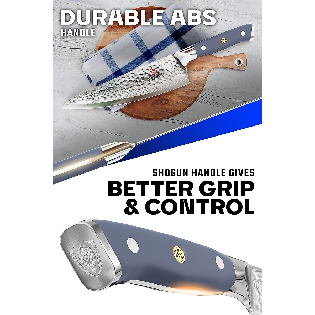 Dalstrong Chef Knife - 8 inch Blade - Shogun Series - Japanese AUS-10V Super Steel Kitchen Knife - Lightblue Handle ABS - Damascus - Razor Sharp Chef's Knife - Professional Full Tang Knives - Sheath