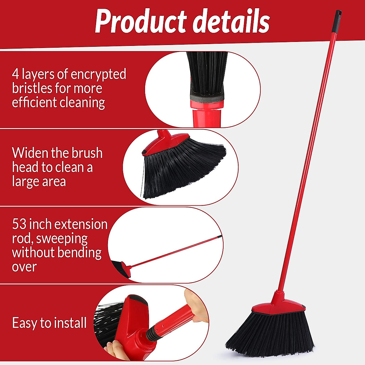 8 Pieces Broom Bulk Commercial Angle Broom Heavy Duty Indoor Outdoor Broom with Coated Metal Handle for Courtyard Garage Lobby Shop Home Kitchen Office Floor