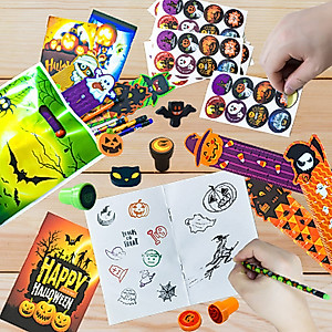 Keenvark 168 PCS Halloween Party Favors,24 Pack Stationery Supplies Set, Halloween Treats for Kids, Halloween Goodie Bag Fillers including Pencils,Erasers,Rulers,Stickers,Stamps,Notepads and Gift Bags