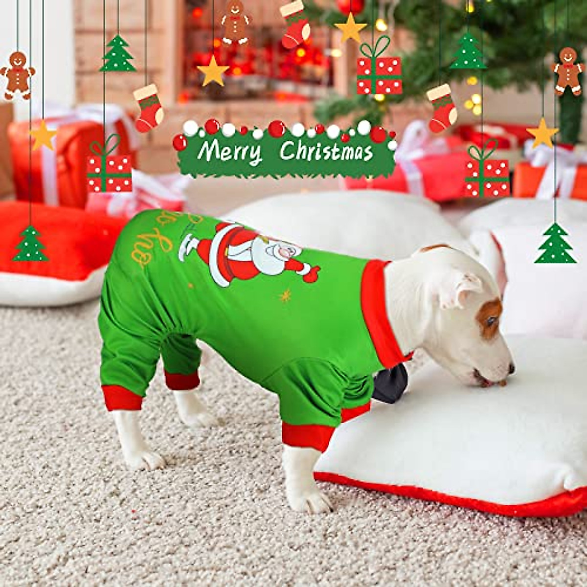 3 Pieces Christmas Dog Pajamas Dog Jumpsuit Pet Christmas Pajamas Clothes Holiday Dog Bodysuit Dog Puppy Rompers Bodysuit Santa Claus Snowman Elk Dog Apparel Jumpsuit for Pet Puppy Dog Cat (Medium)