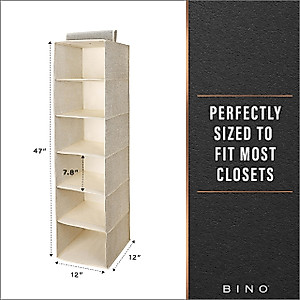 BINO 6-Shelf Sweater Closet Organizer - Beige | Closet Hanging Organizer for Bedroom | Hanging Sweater Storage Organizer | Hanging Shelves | Portable Closets for Hanging Clothes | Room Essentials