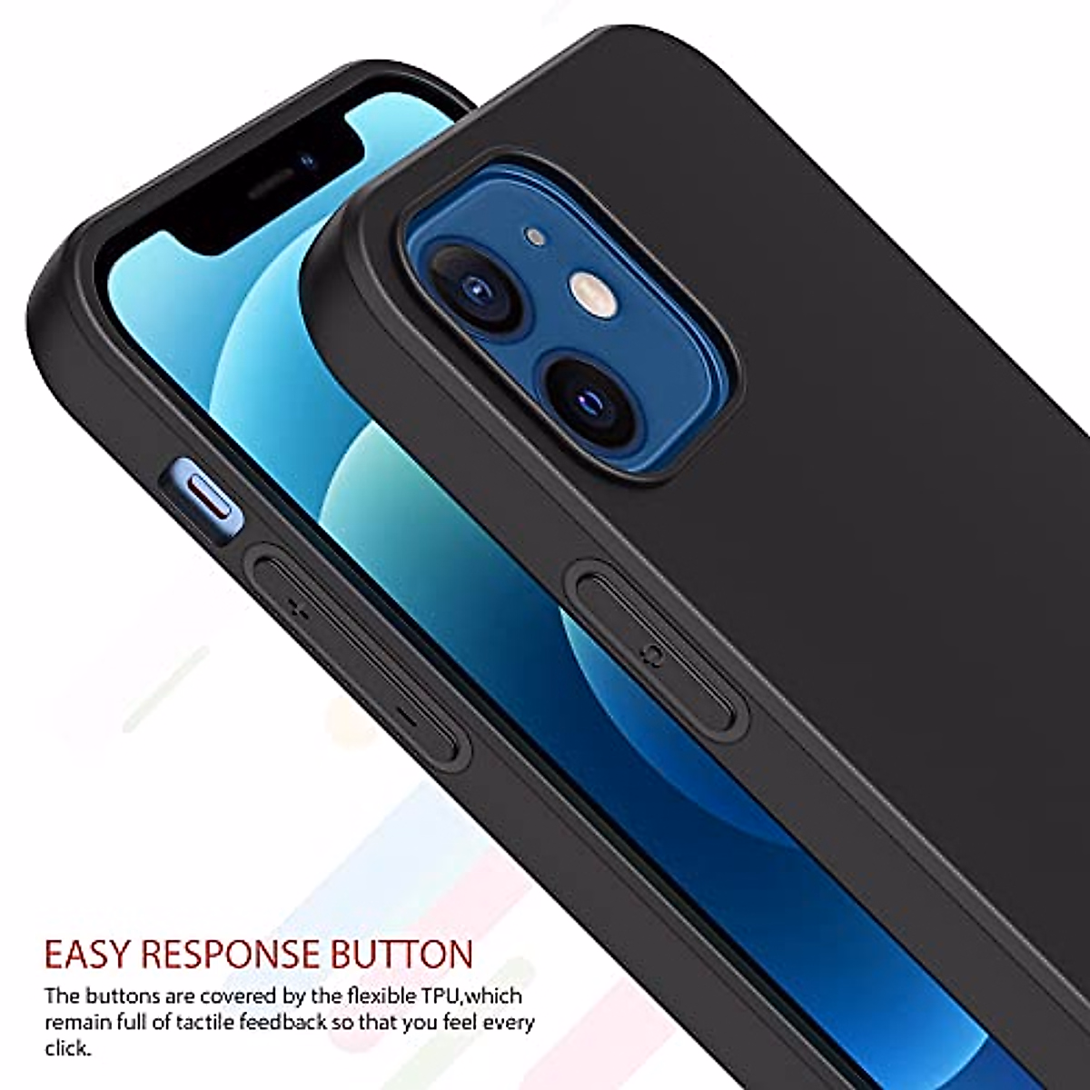 Puxicu Case for iPhone 12 & 12 Pro, Slim Design Matte Soft TPU Protective Cover - 6.1 Inch - Black