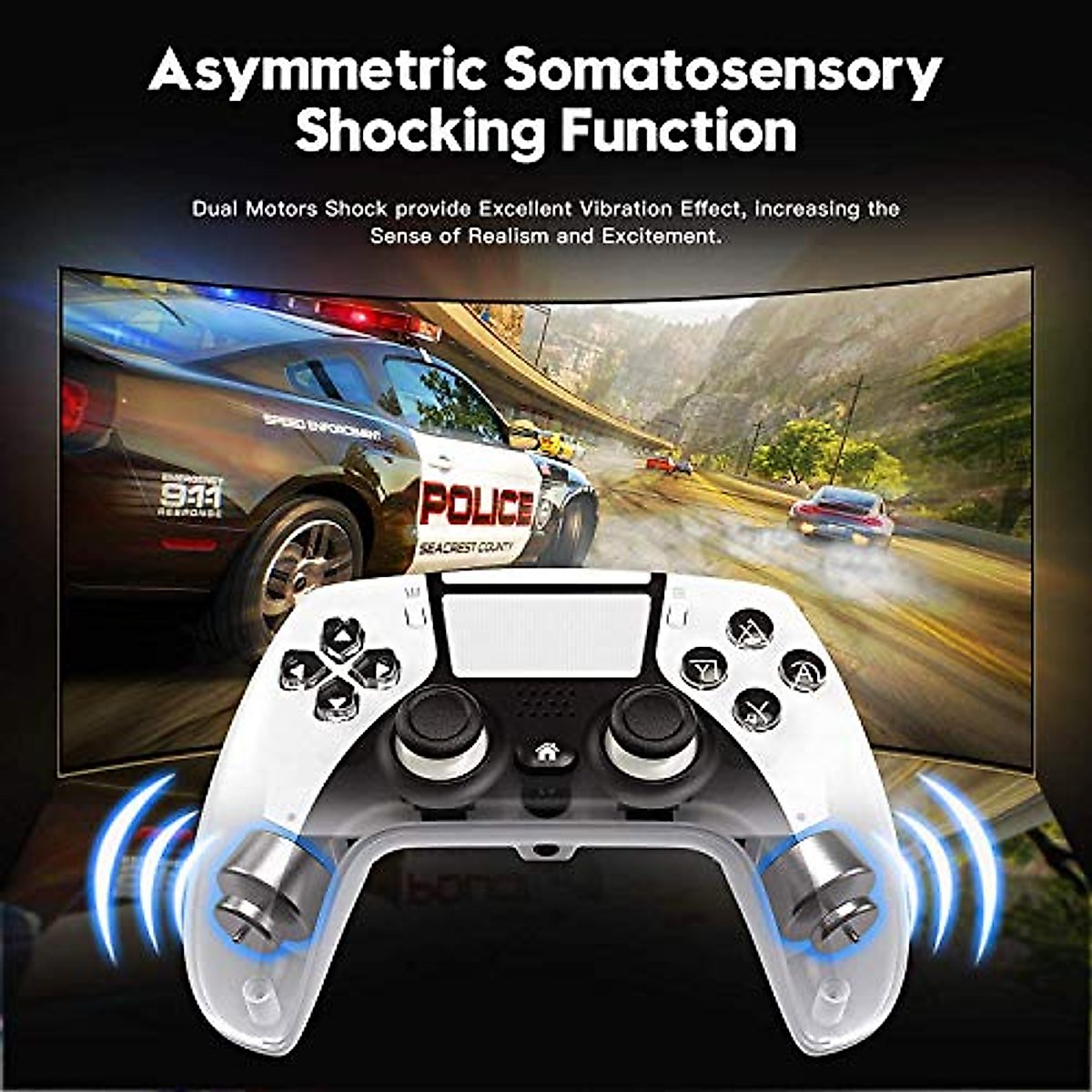 UeeVii Wireless PS4 Controller with Strike Pack, Game Controllers for Playstation 4/PS4 Pro/PS4 Slim with Back Paddles for Custom Mapping Dual Shock Six-axis Audio Touch Pad Function 1000mAh Battery