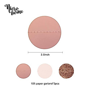 NICROHOME Rose Gold Party Decorations, 3 PCS Glitter Pink Dots Paper Garland String, Circle Dot Hanging Decor Streamers for Rustic Wedding, Baby Shower, Birthday, Bridal Showers