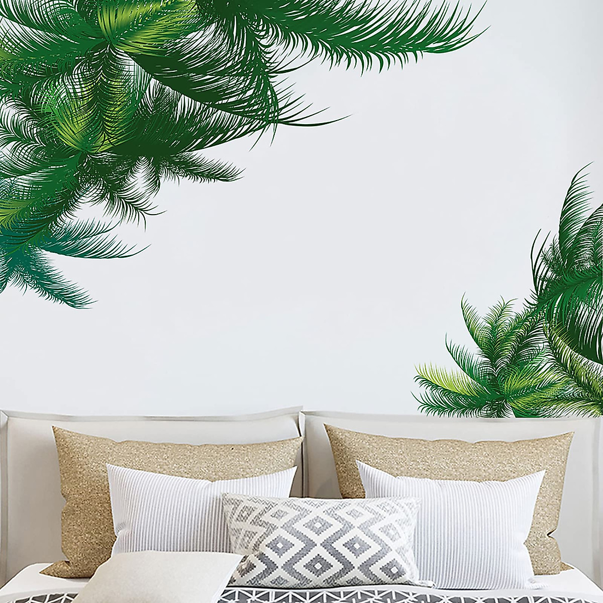 Generic Tropical Leaves Wall Decals Removable Green Palms Tree Plant Wall Stickers for Living Room Kids Room Bedroom Playroom Decor