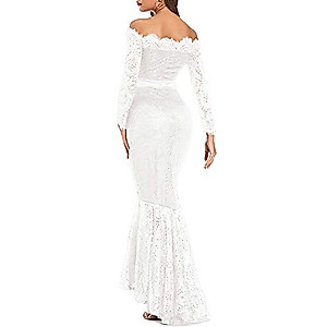 LALAGEN Women's Floral Lace Long Sleeve Off Shoulder Wedding Mermaid Dress White XL