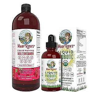 Liquid Multivitamin Raspberry & Liquid Probiotic 4oz Bundle by MaryRuth’s | Vegan Vitamin A, B, C, D3, E & Amino Acids | Immune, Digestion, Focus & Energy Support | Gut Health Supplement.