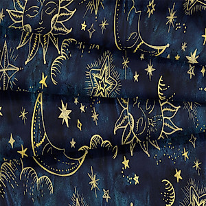 Merryword Sun and Moon Comforter Set Queen Size Blue Gold Bedding Comforter Blue Universe Galaxy Sun Moon Pattern Bohemian Gothic Comforter Set for Kids Boys Teens