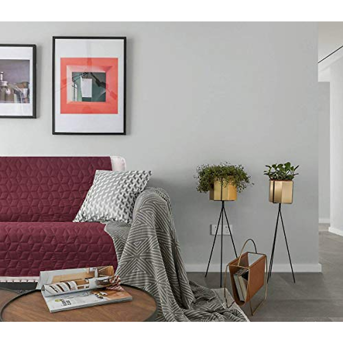 Ameritex Loveseat Cover Water-Resistant Quilted Furniture Protector with Back Nonslip Paws Slipcover for Dogs, Kids, Pets Loveseat Slipcover Stay in Place for Leather (Burgundy, 46'')