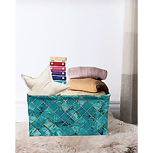 Storage Cubes Organizer with Handles, Blue Geometry Lattice Marble Storage Bins Fabric Collapsible Storage Baskets for Shelf Closet Nursery Cloth Organizers Box 2pcs-15x11x9.5in